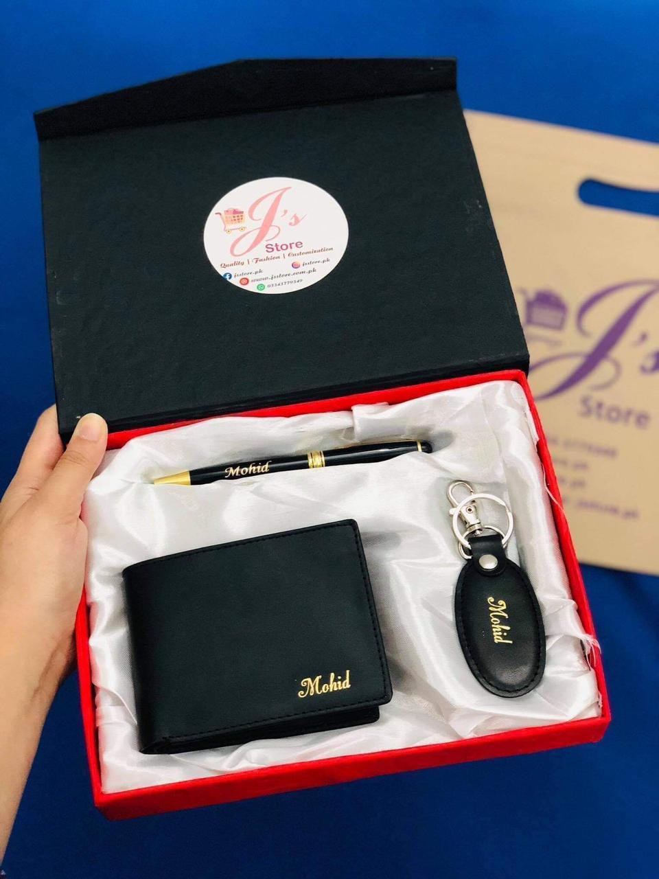 Name Engraved Wallet Keychain & Pen Gift-set - J's Store | Gifts For Him